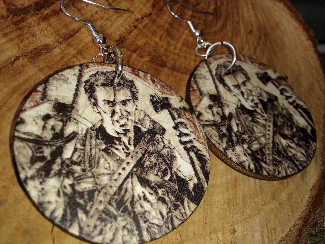 Evil Dead Ash and Necronomican Double Sided 1.5" Round Dangle Earrings ...