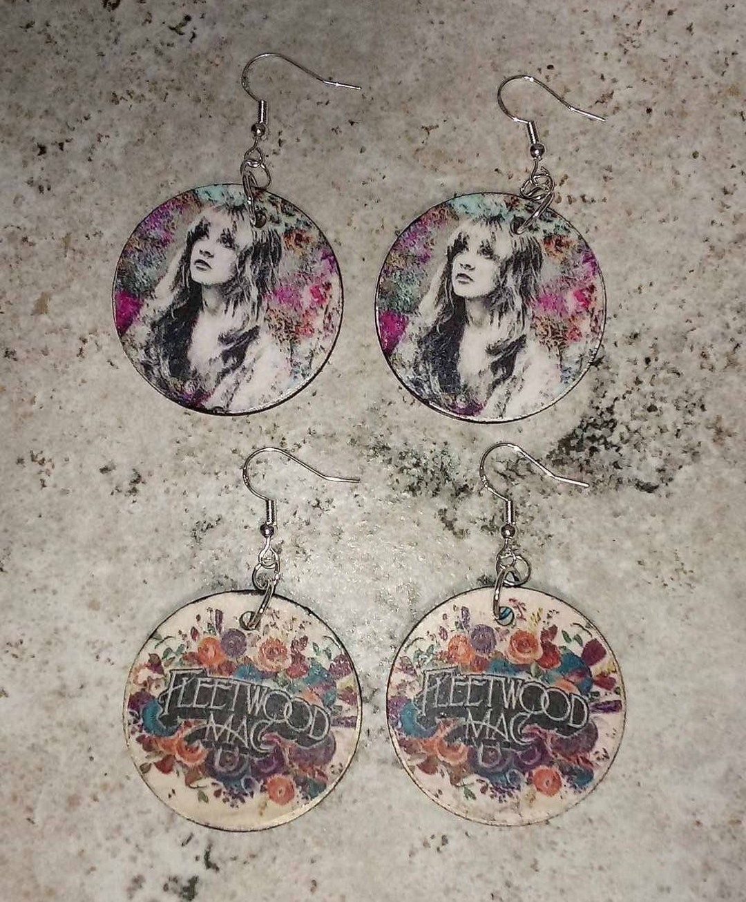 2 Pair Stevie Nicks and Fleetwood Mac 1.5" Round Dangle Earrings 925 ...