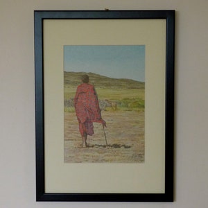 Masai in African Landscape, African Figure Art, Giraffe and Masai Art ...