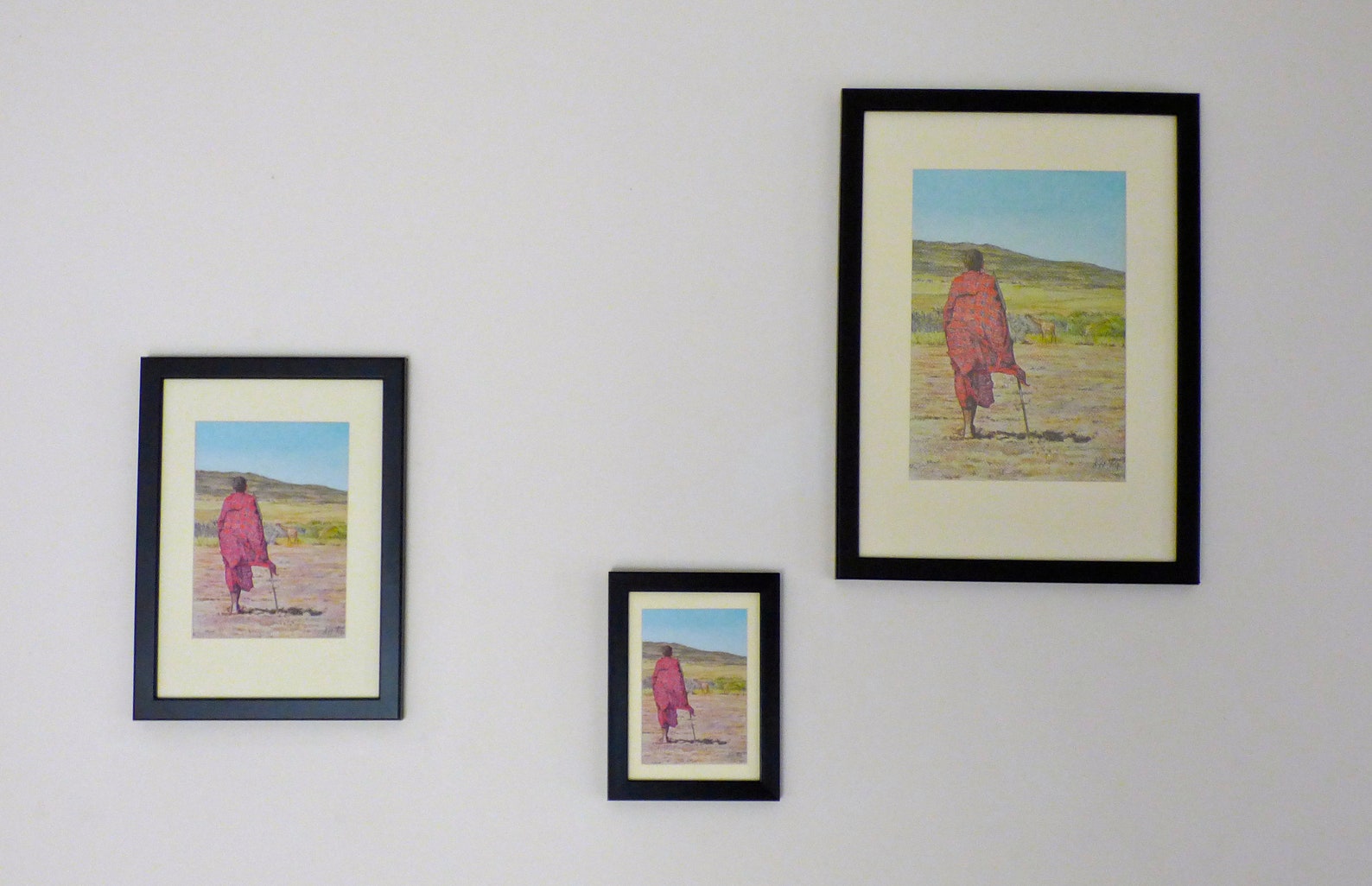Masai in African Landscape, African Figure Art, Giraffe and Masai Art ...