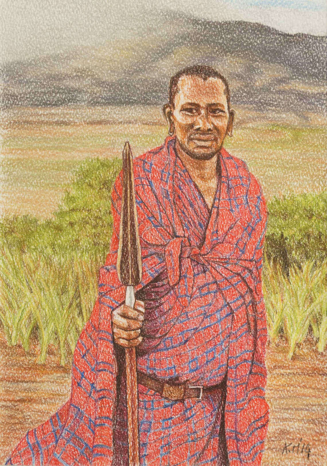 Masai Figure Art, Maasai Warrior With Spear, Africa Artwork, Tanzania ...