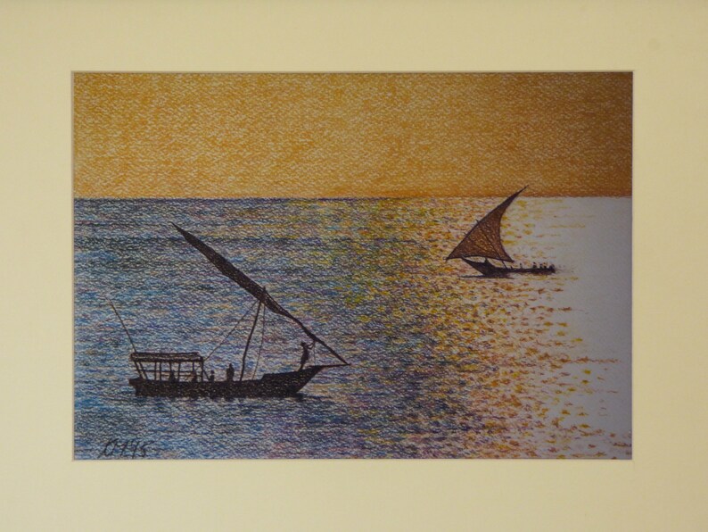 Zanzibar Sunset With Sailboats, Indian Ocean, Tropical Sunset, Small ...