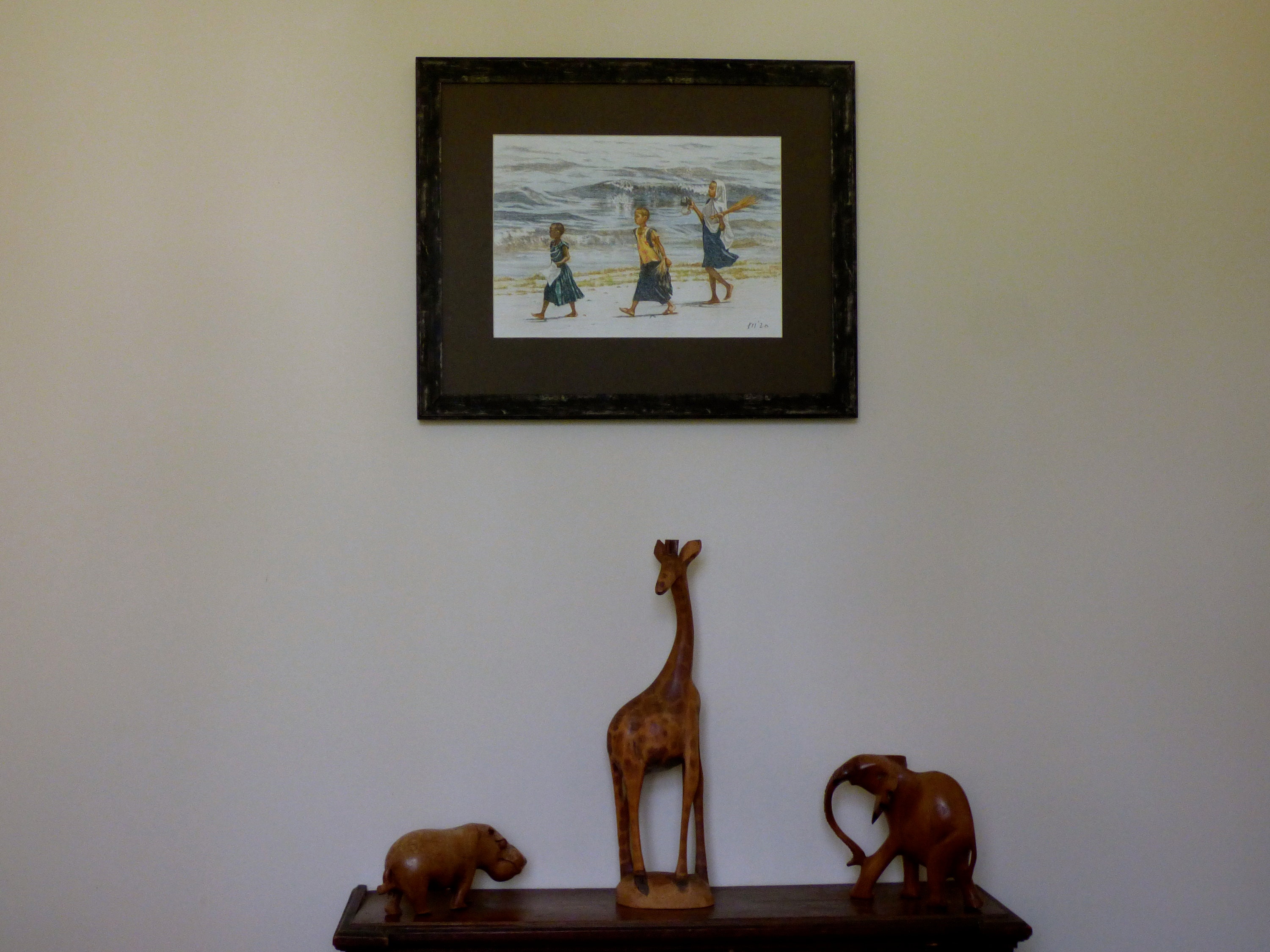 Children Walking Along Beach, Original African Figure Art, African ...