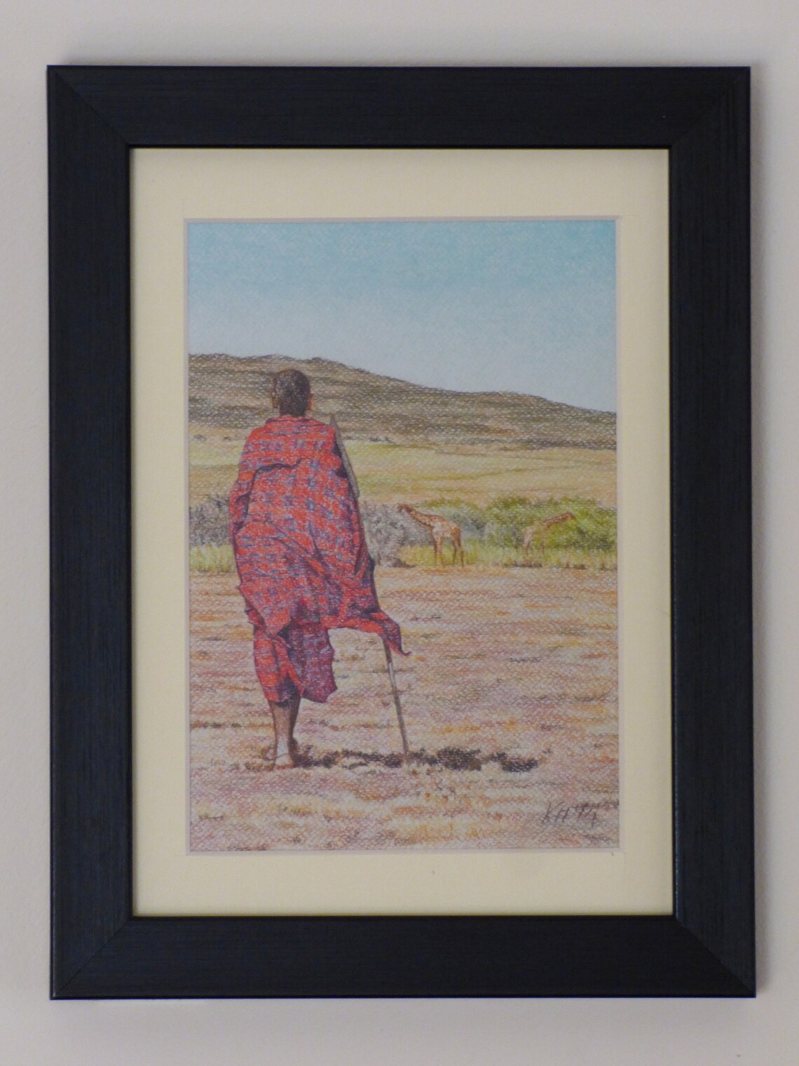 Masai in African Landscape, African Figure Art, Giraffe and Masai Art ...