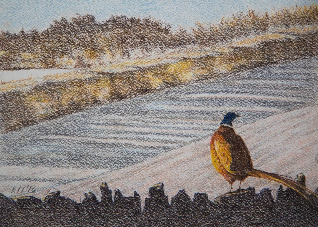 Original Pheasant Art, Winter Scene, English Countryside, Landscape Art ...
