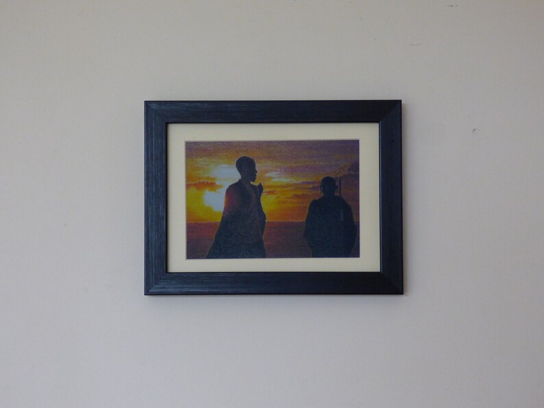 Masai Print and Sunset, Silhouette Figures, African Sunset Art Prints ...