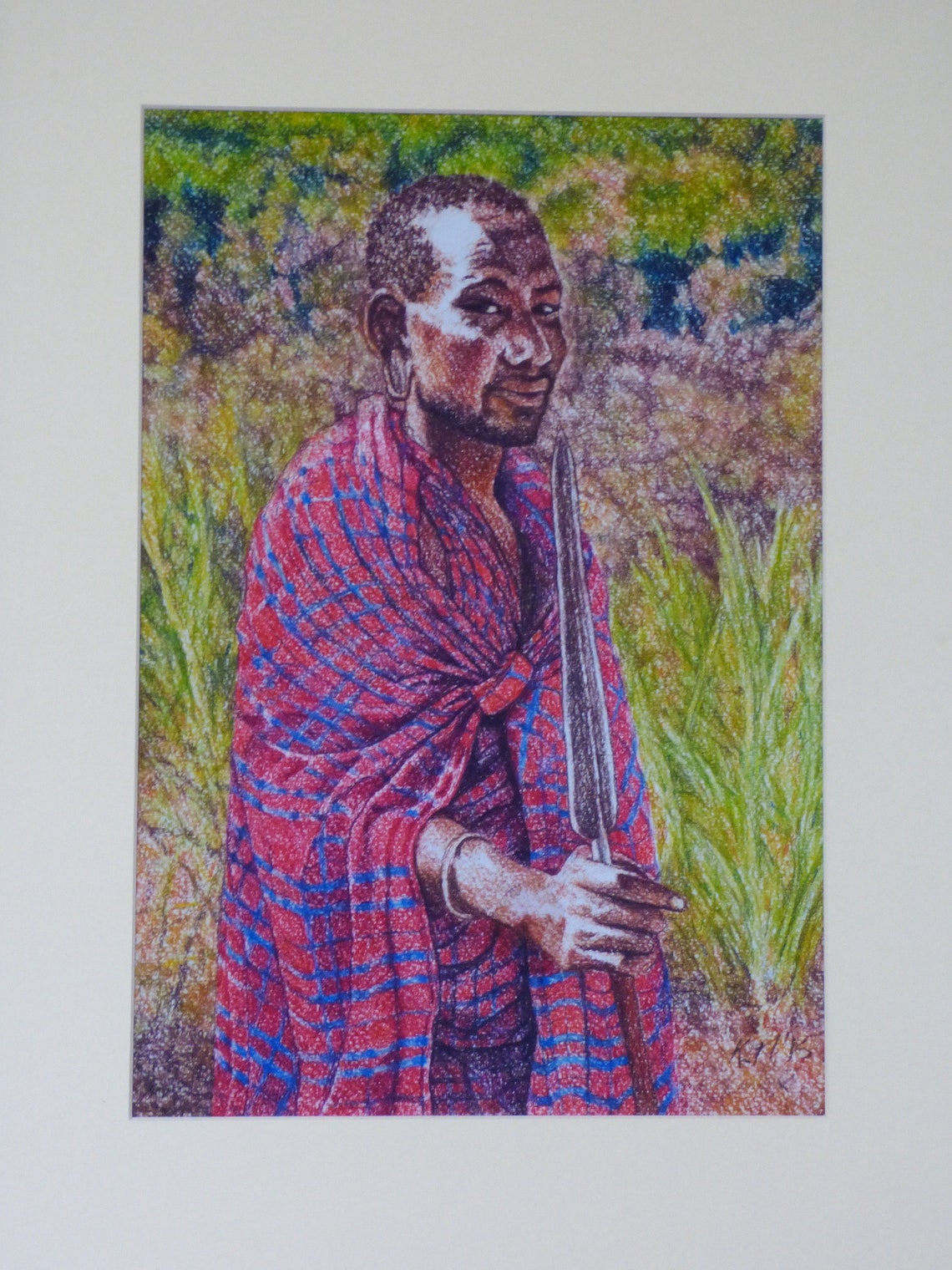 Unframed Masai Warrior With Spear, Africa Art Print, Maasai Figure ...