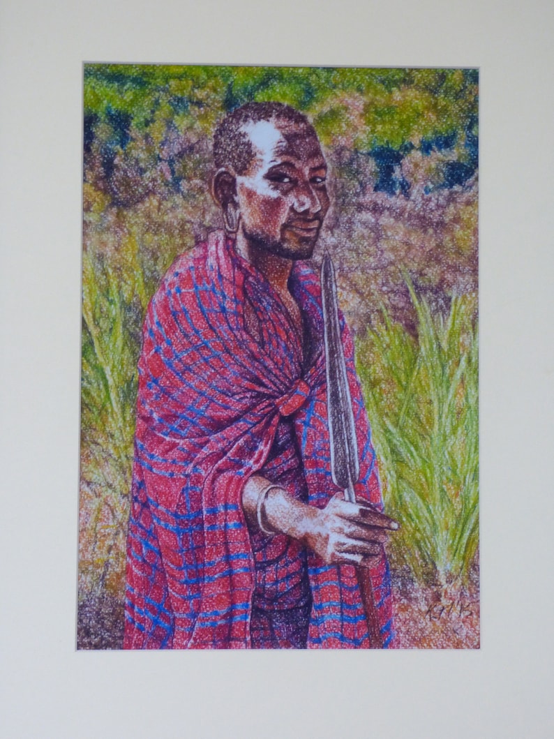 Unframed Masai Warrior With Spear, Africa Art Print, Maasai Figure ...