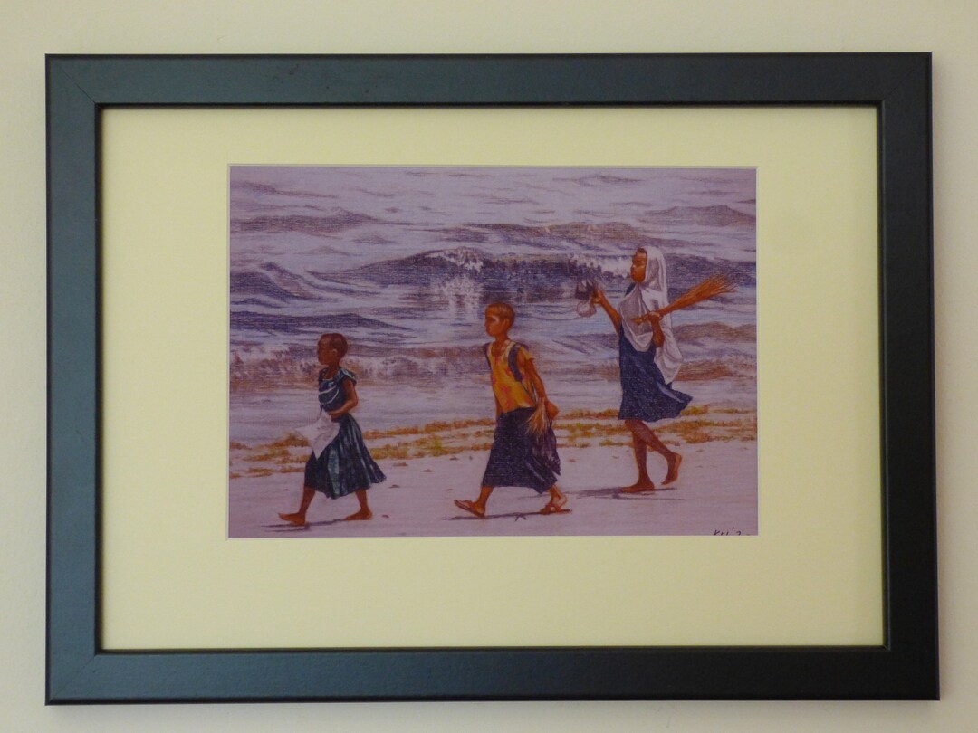 Framed Beach Scene, African Children, Tropical Ocean Print, Children on ...
