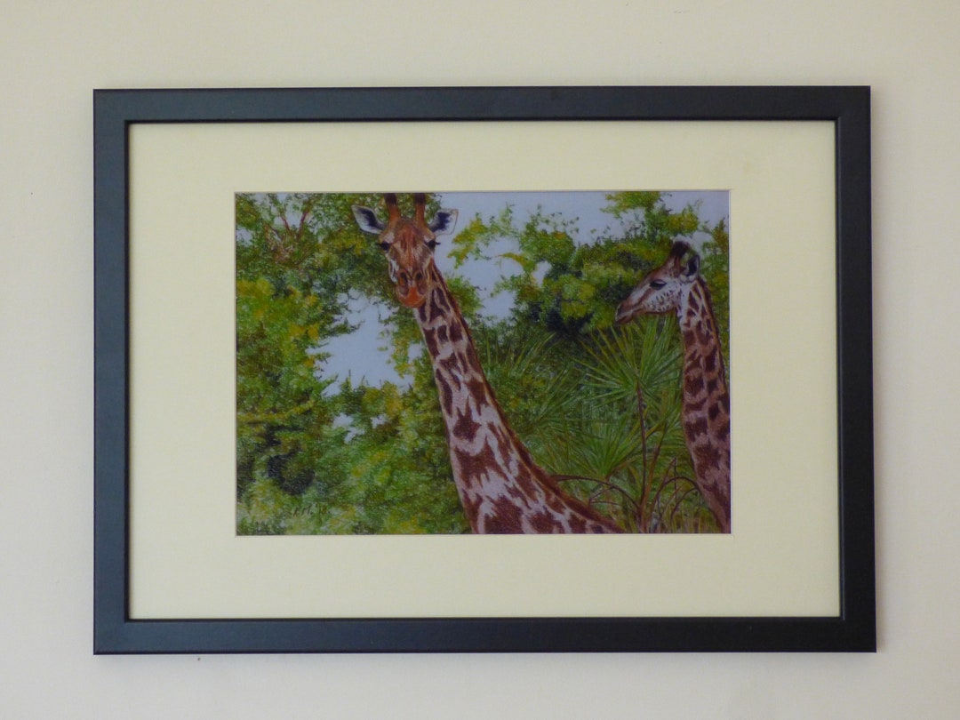 Giraffe Portrait Print, Giraffes With Jungle Background, Framed African ...