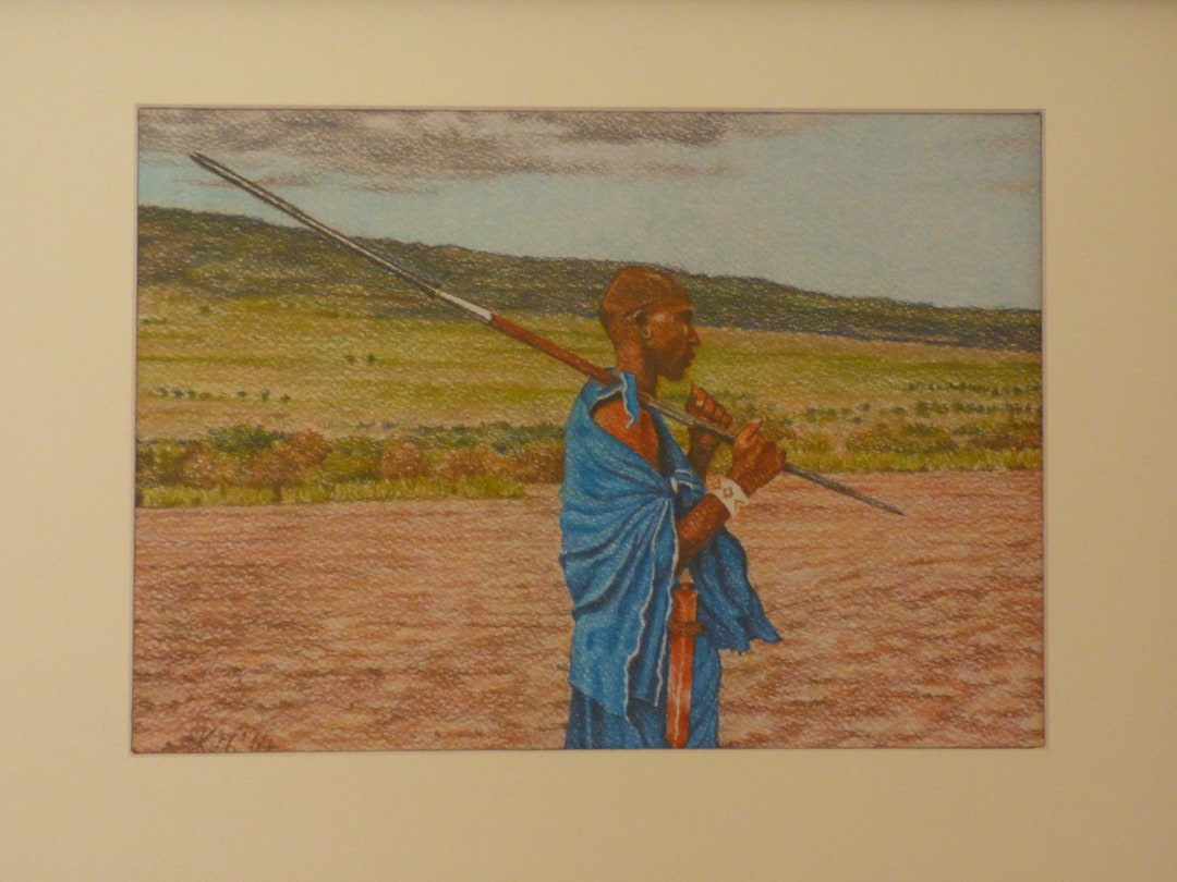 Masai Warrior Print, African Figure in Landscape, Africa Wall Art ...