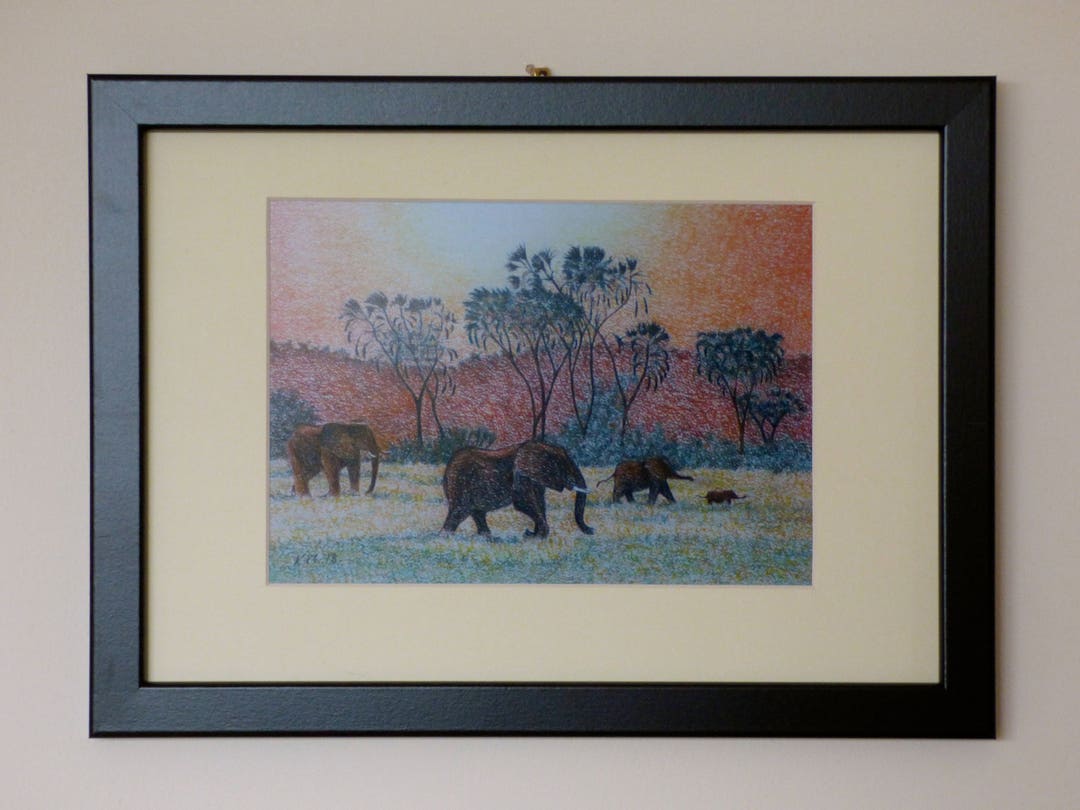 Framed Elephants at Sunset, African Wildlife, Elephant Herd, Ready ...