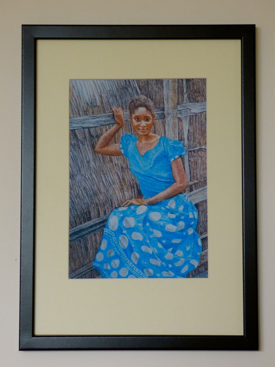 African Portrait Art, Girl in Blue, Female Figure Art, Framed African ...