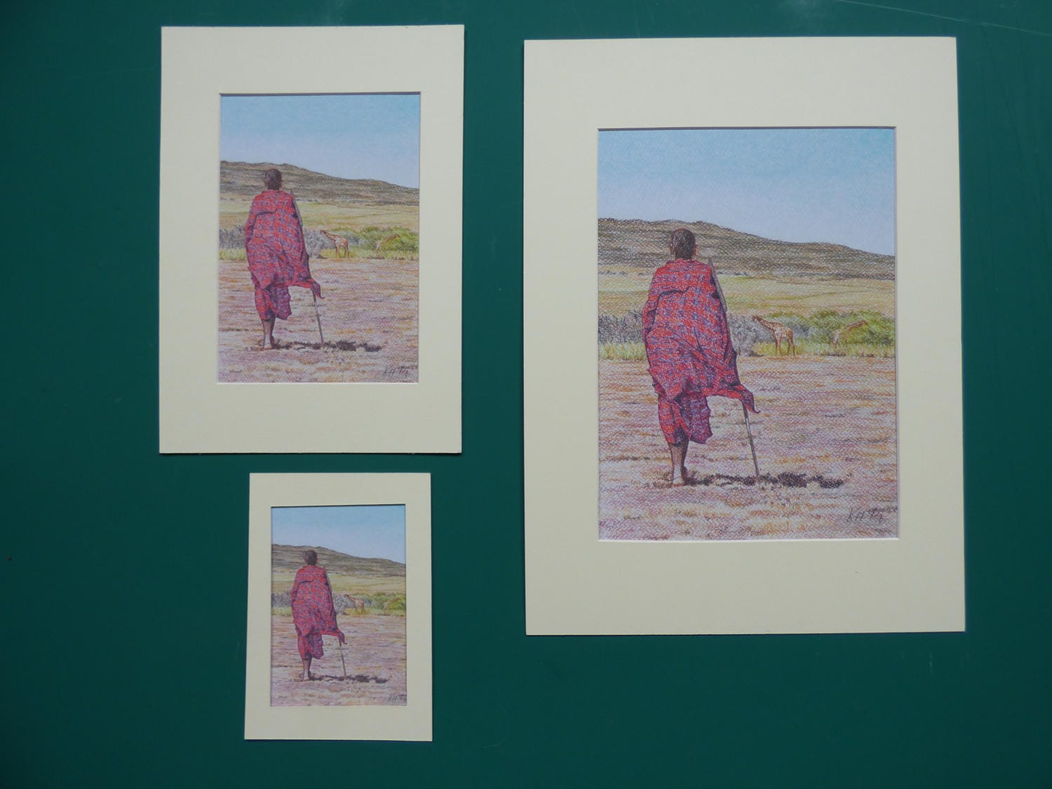 Masai in African Landscape, African Figure Art, Giraffe and Masai Art ...