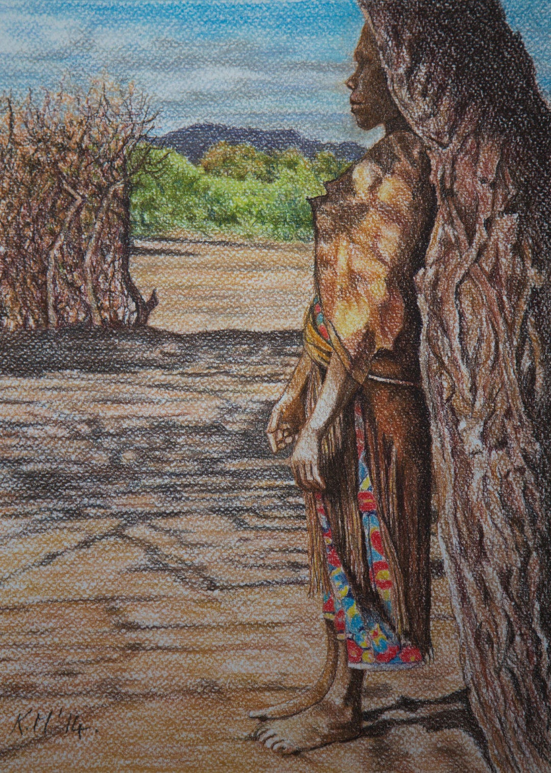 African Figure Art, Young Girl in the Shade, Original Painting, Young ...