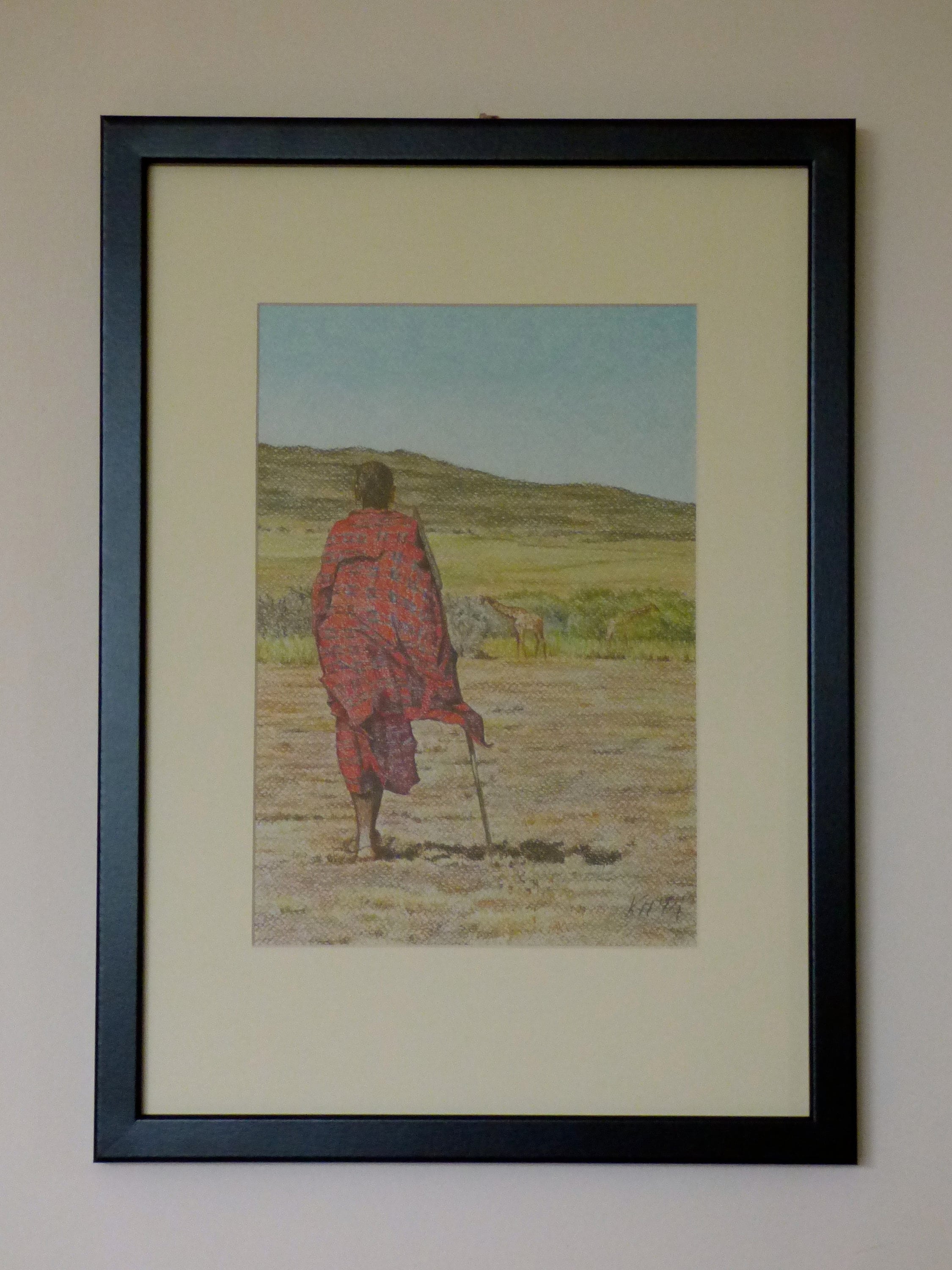 Masai in African Landscape, African Figure Art, Giraffe and Masai Art ...