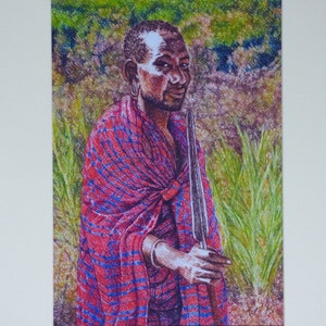 Unframed Masai Warrior With Spear, Africa Art Print, Maasai Figure ...