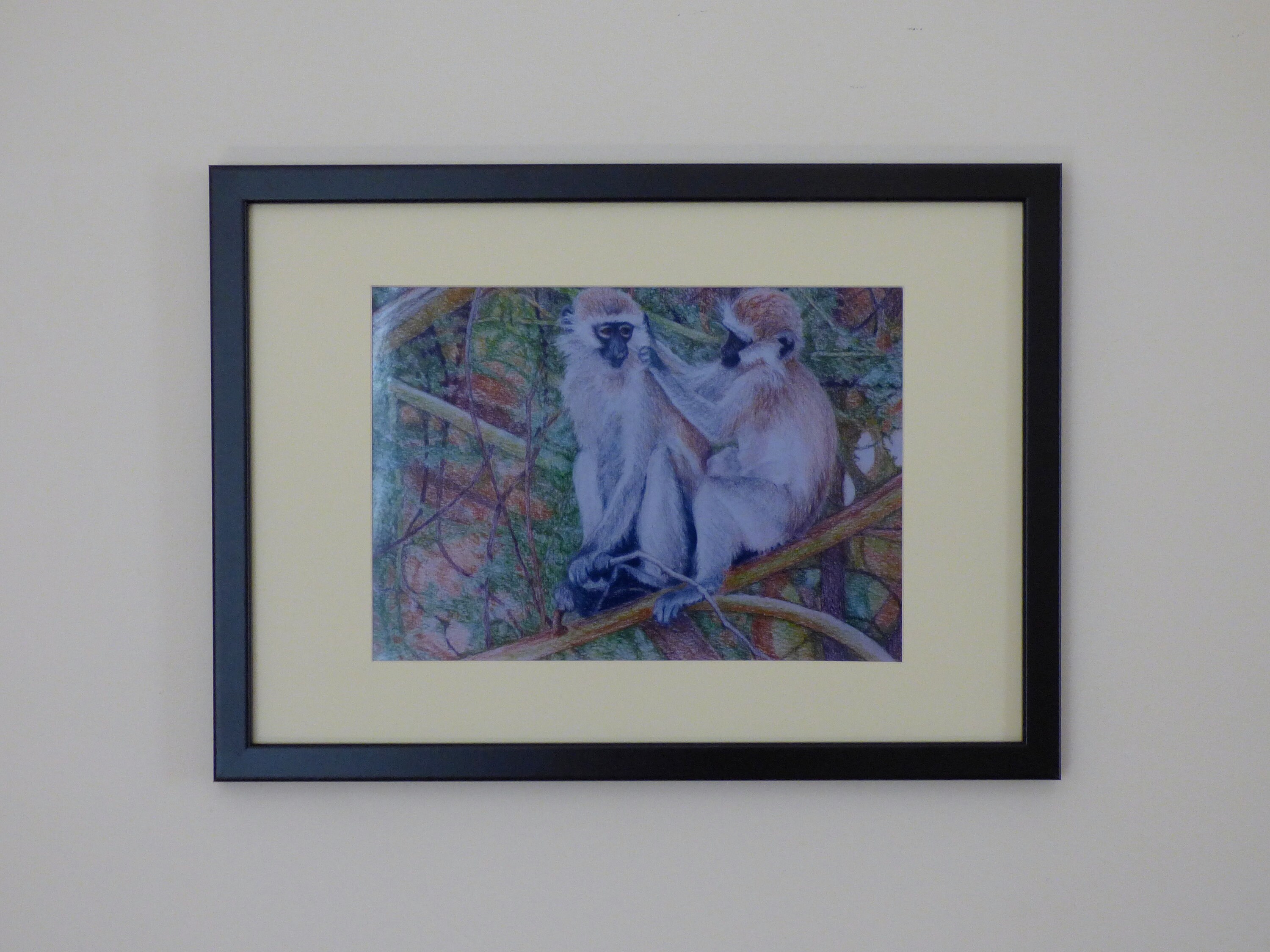 Impresión de arte de mono, monos verdes en rama, arte de pared de mono ...