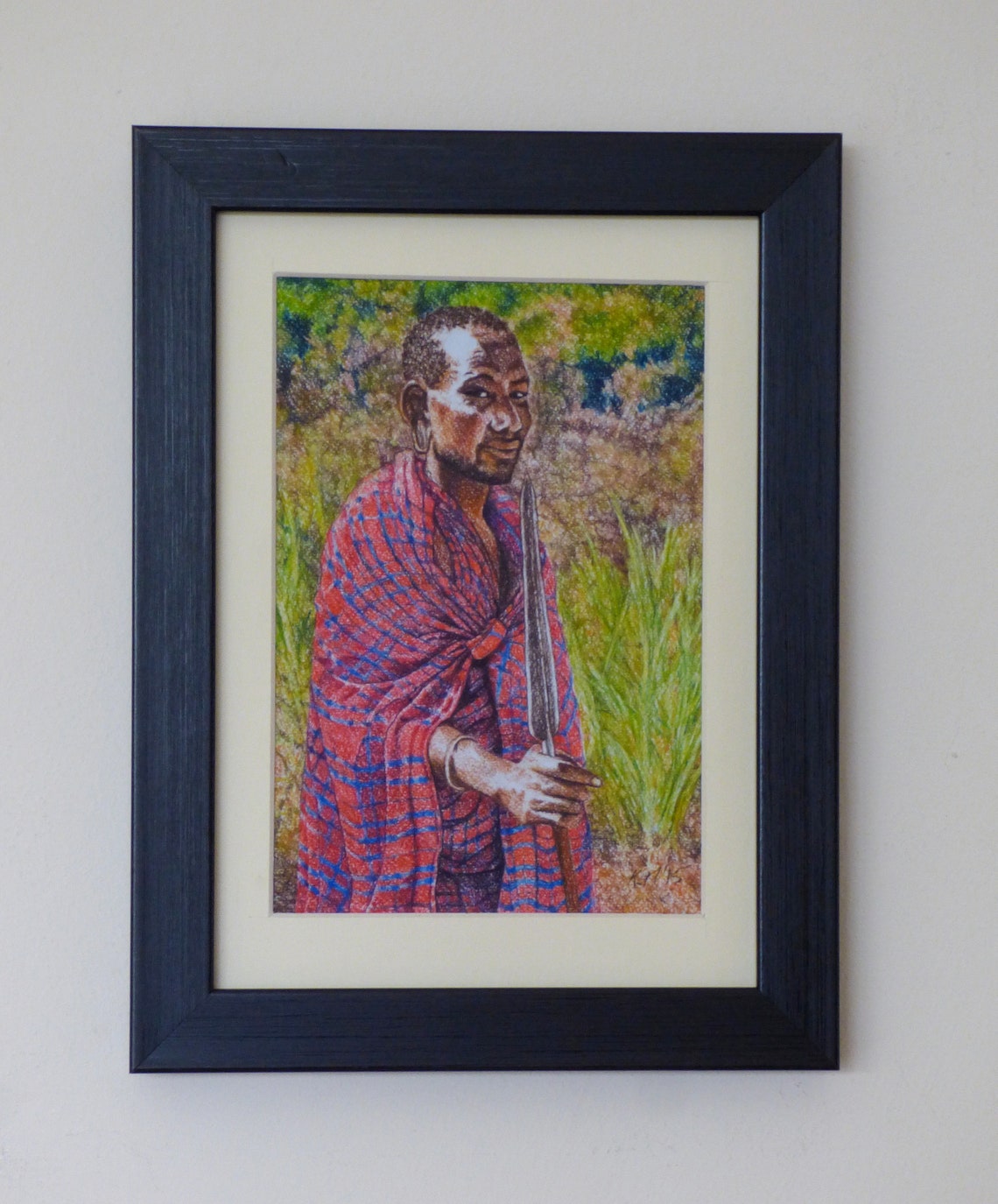 Unframed Masai Warrior With Spear, Africa Art Print, Maasai Figure ...
