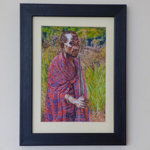 Unframed Masai Warrior With Spear, Africa Art Print, Maasai Figure ...