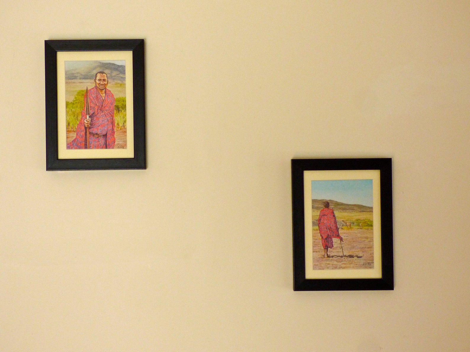 Masai in African Landscape, African Figure Art, Giraffe and Masai Art ...