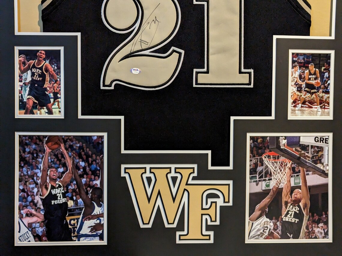 Tim Duncan Signed Autographed Framed Wake Forest Jersey PSA/DNA COA - Etsy