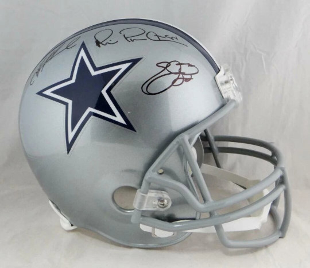 Troy Aikman Emmitt Smith & Michael Irvin Autographed Signed Dallas Cowboys Full Size Helmet ...