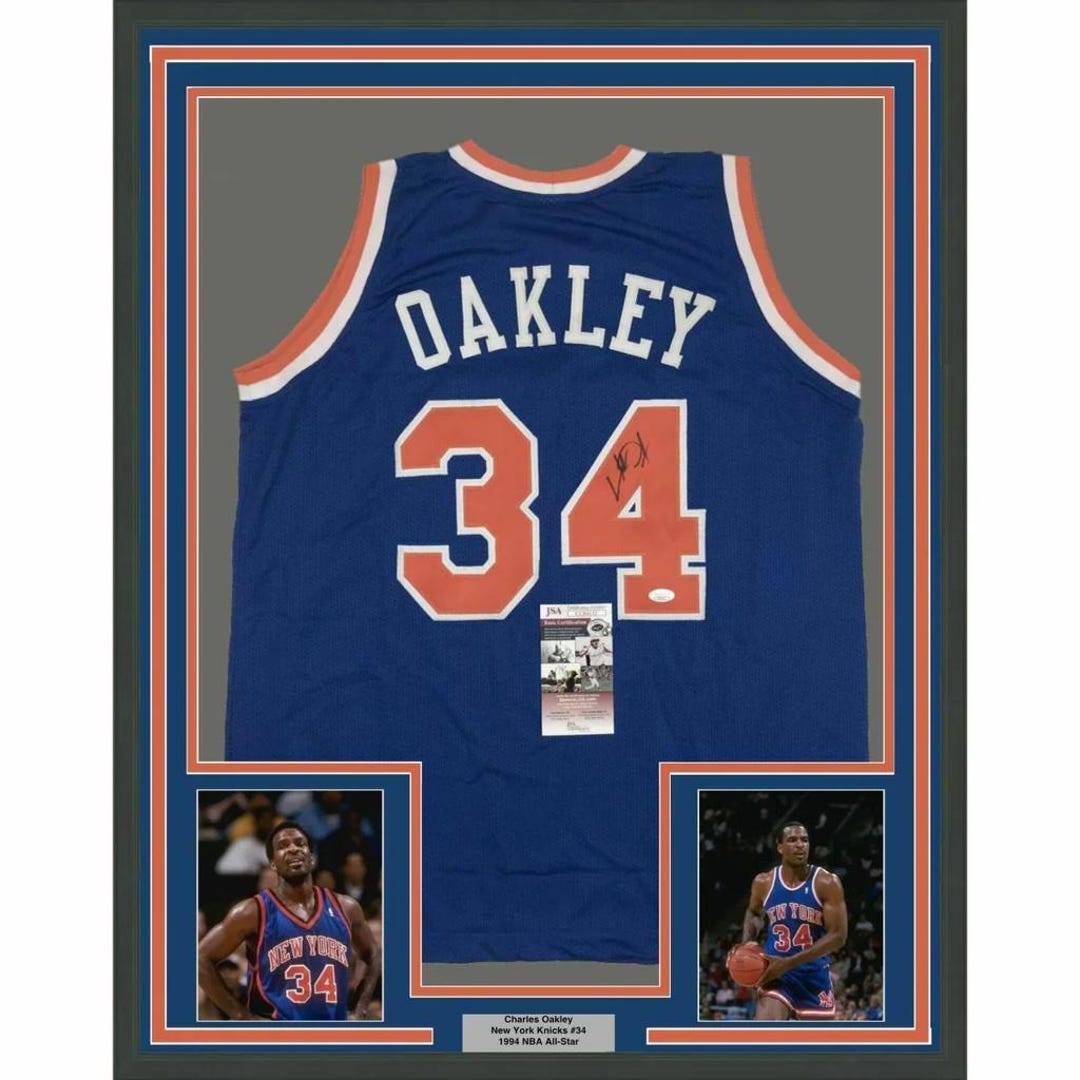 Charles Oakley Autographed Signed Framed New York Knicks Jersey JSA COA ...