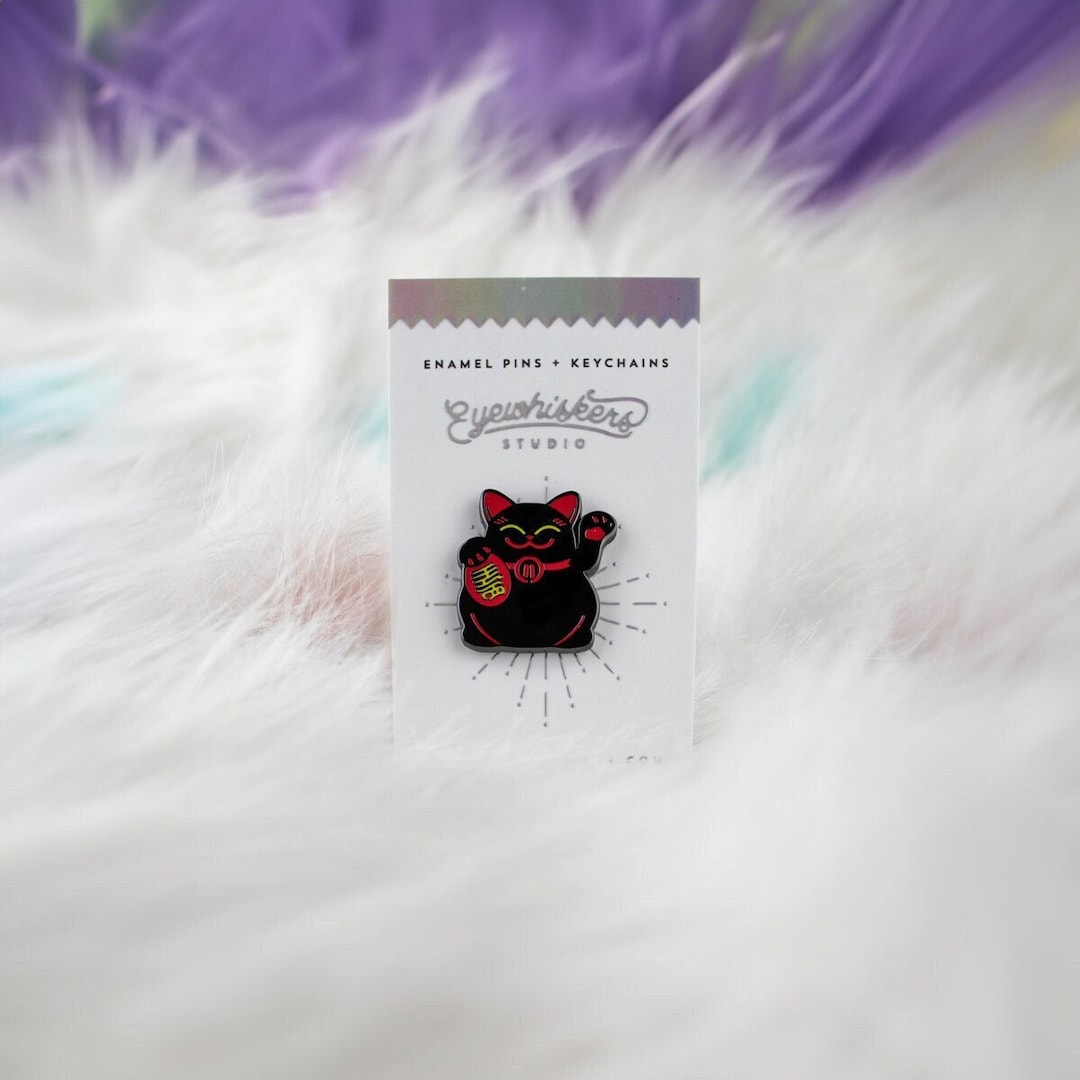 Lucky Cat Pin | Neko Cat | Waving Cat Pin | Golden Cat Pin | Black ...