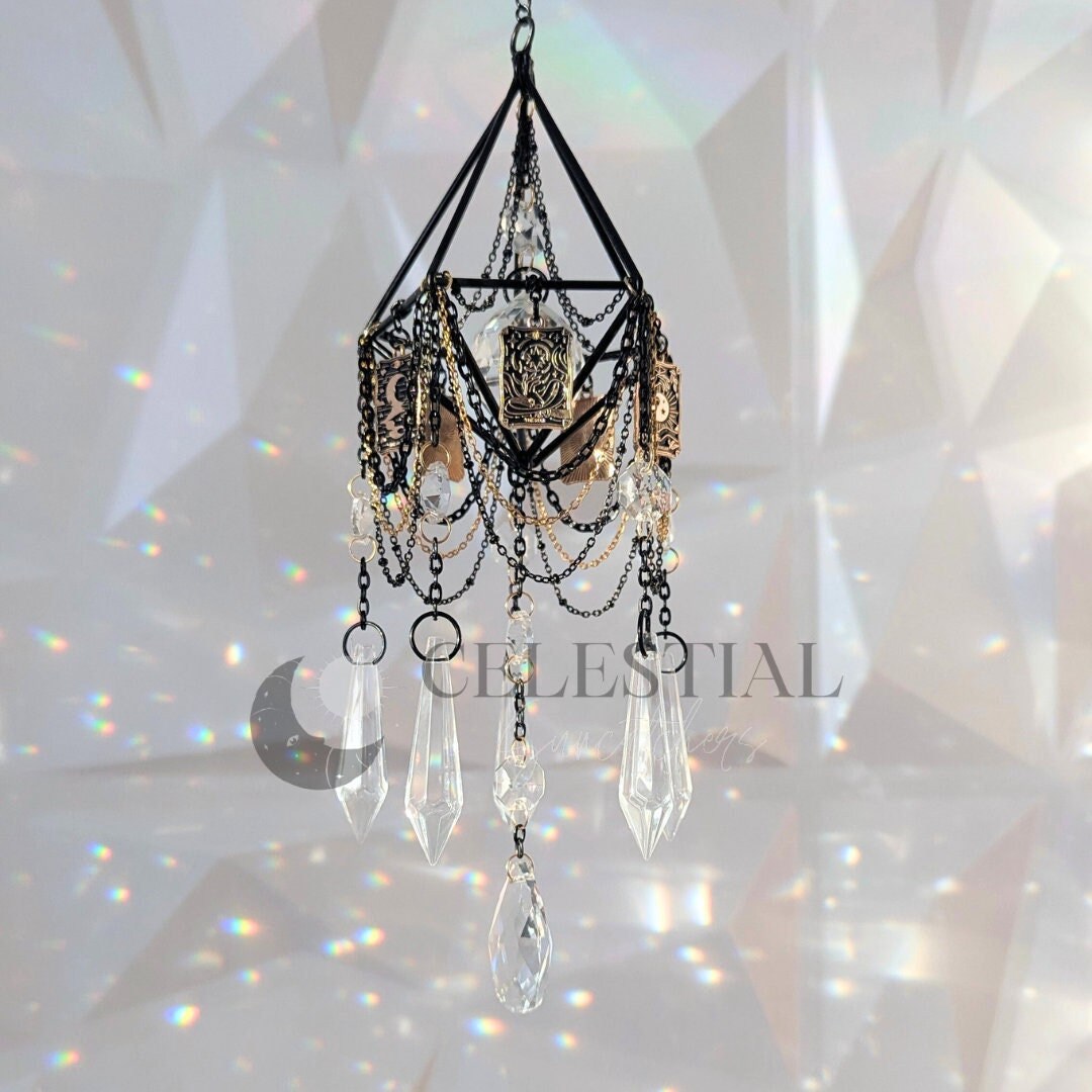 Tarot Prism Suncatcher, Mystical Window Chandelier Hanging, Handmade Decor, Witchy Gift, Rainbow ...