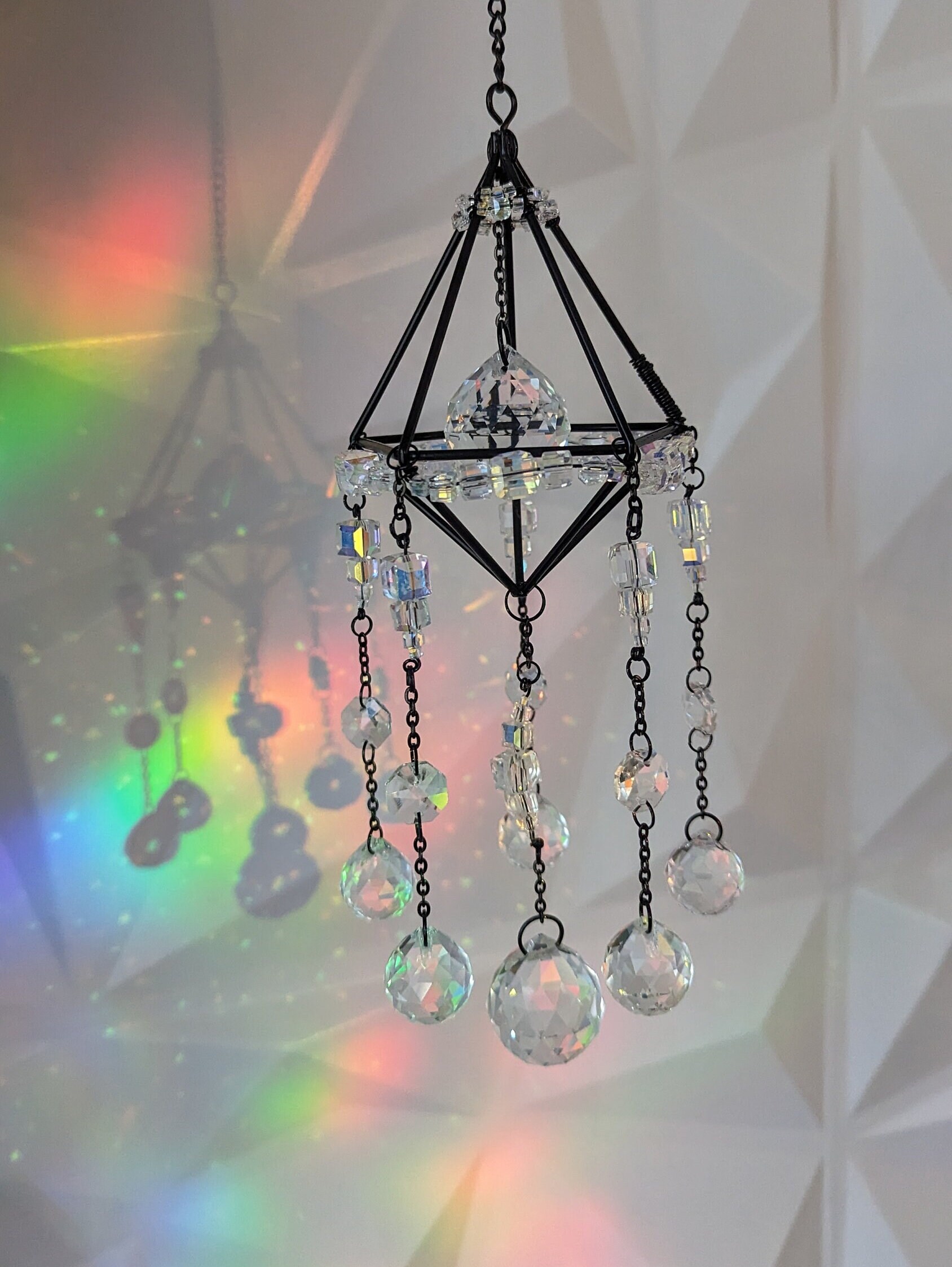 Geometric Suncatcher, Boho Prism Window Hanging, Handmade Decor, Birthday Gift - Celestial ...