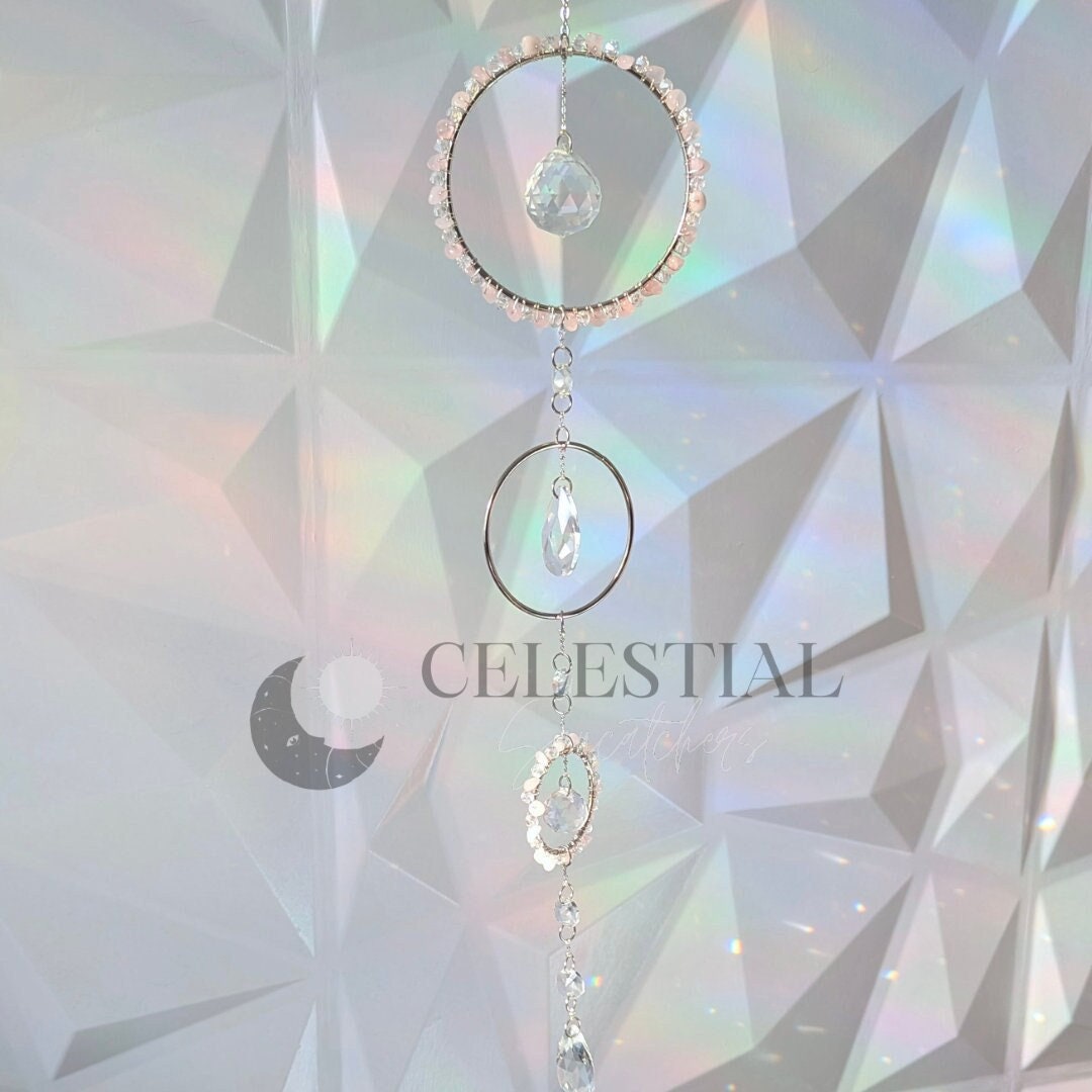 Rose Quartz Suncatcher, Prism Window Hanging, Handmade Decor, Crystal Gift, Rainbow Maker ...