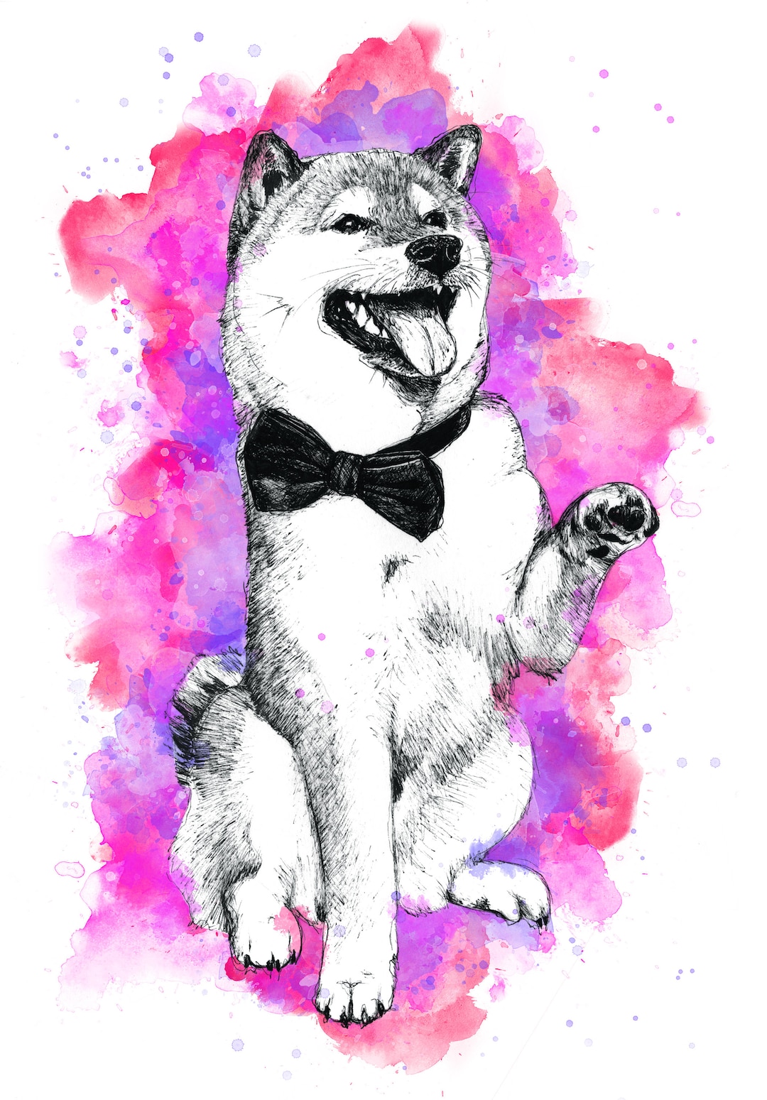 Shiba Inu Dog Watercolour Art A5 Blank Greeting Card Drawing Pen Ink ...