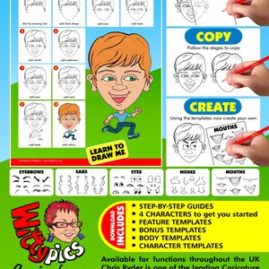 How to Draw Cartoon Faces, Printable Cartoon Kit, Easy Step by Step ...