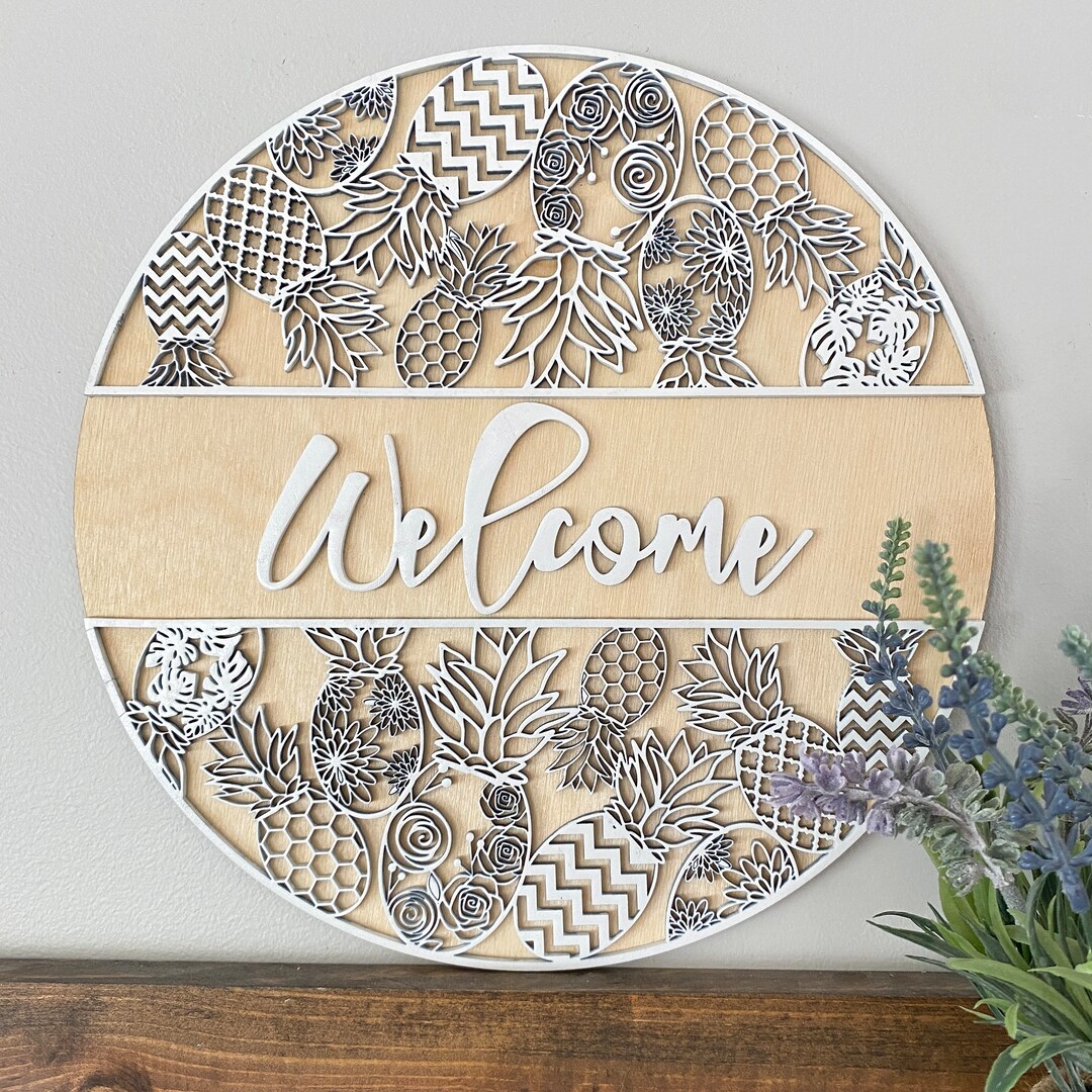 Pineapple Welcome Sign, Upside Down Pineapple Decor, Housewarming Gift ...