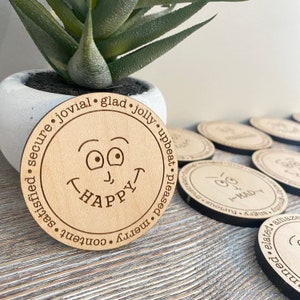 Emotion Tokens | Feeling Coins | Wooden Emotion Faces | Social ...