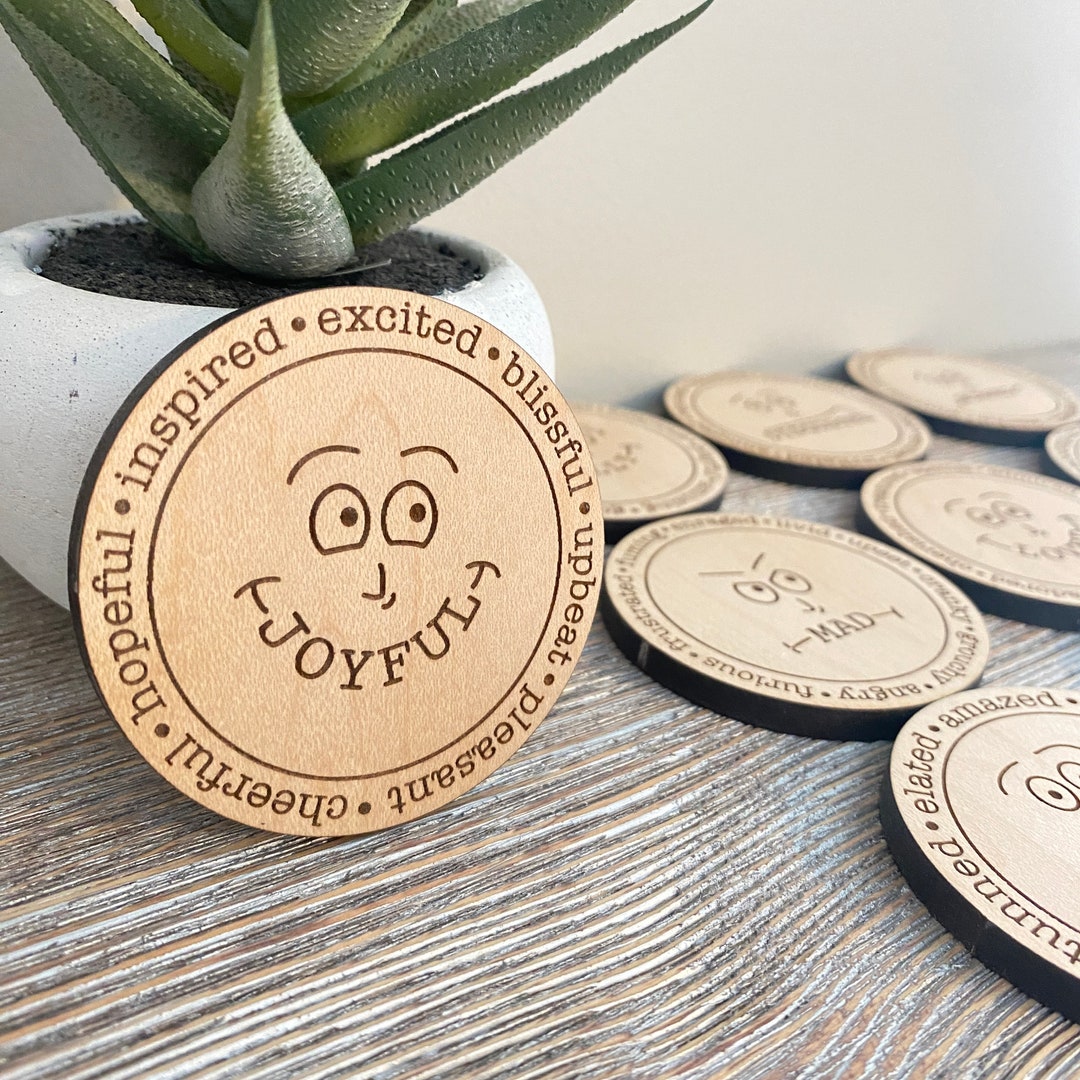 Emotion Tokens | Feeling Coins | Wooden Emotion Faces | Social ...