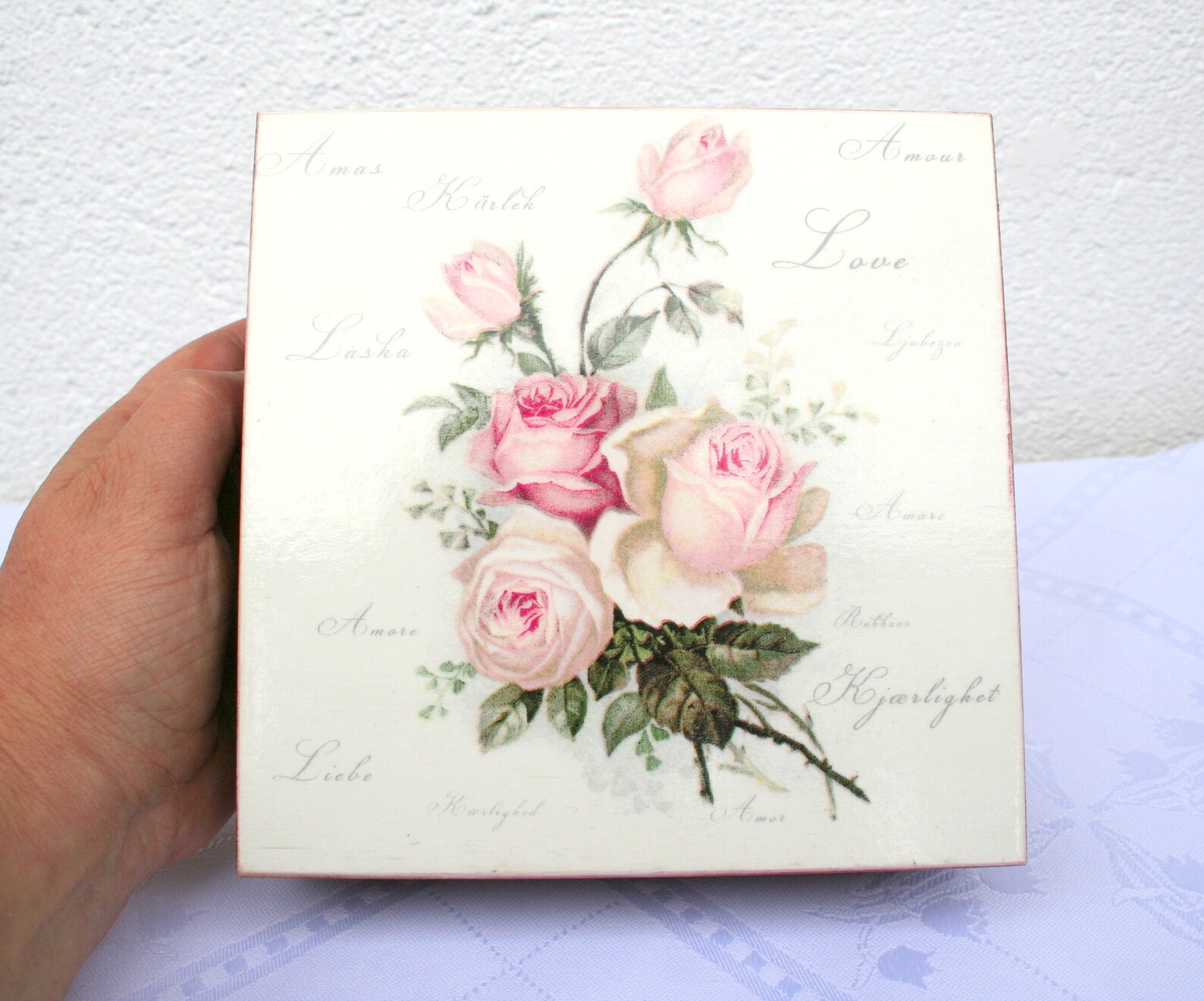 Wooden Box With Romantic Roses Floral Box Rose Design | Etsy