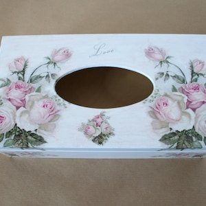 Wooden Tissue Box With Romantic Roses, Rectangular Tissue Box, Rose ...