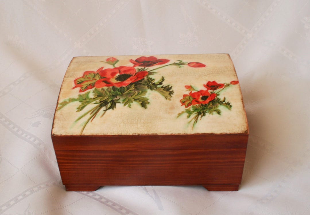Jewelry Box With Poppy Flowers, Chest of Drawers With Mirror, Keepsake ...