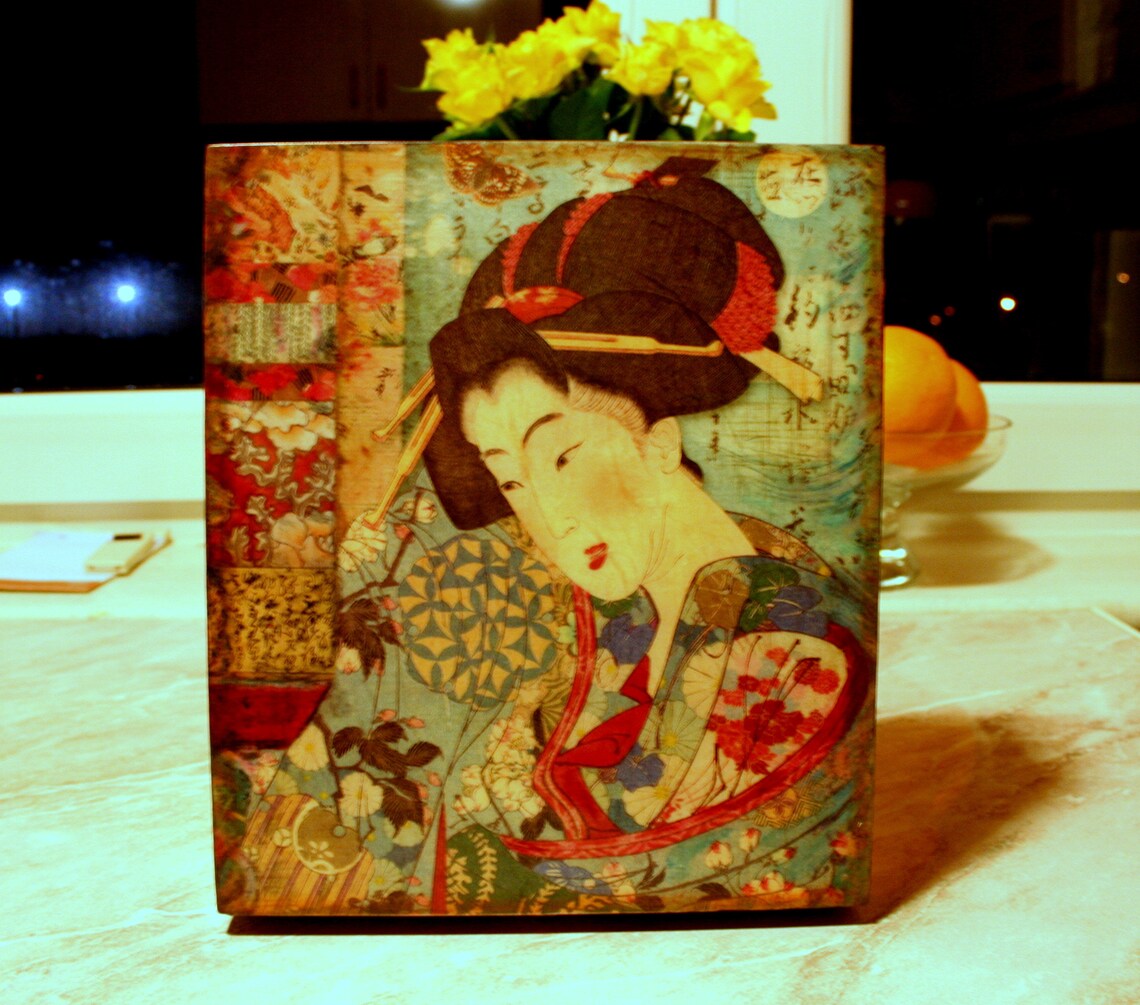 Big Wood Tea Box With Geisha Large Tea Box Wooden Storage | Etsy