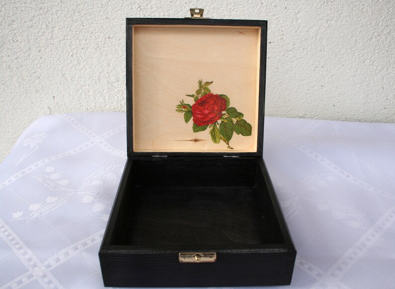 Wood Box With Flowers Black Box Wooden Pyx Keepsake Box | Etsy