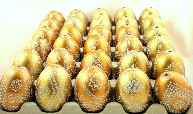 5 Pcs Gold Easter Eggs, Real Chicken Eggs, Golden Eggs, Pysanka, Gold ...
