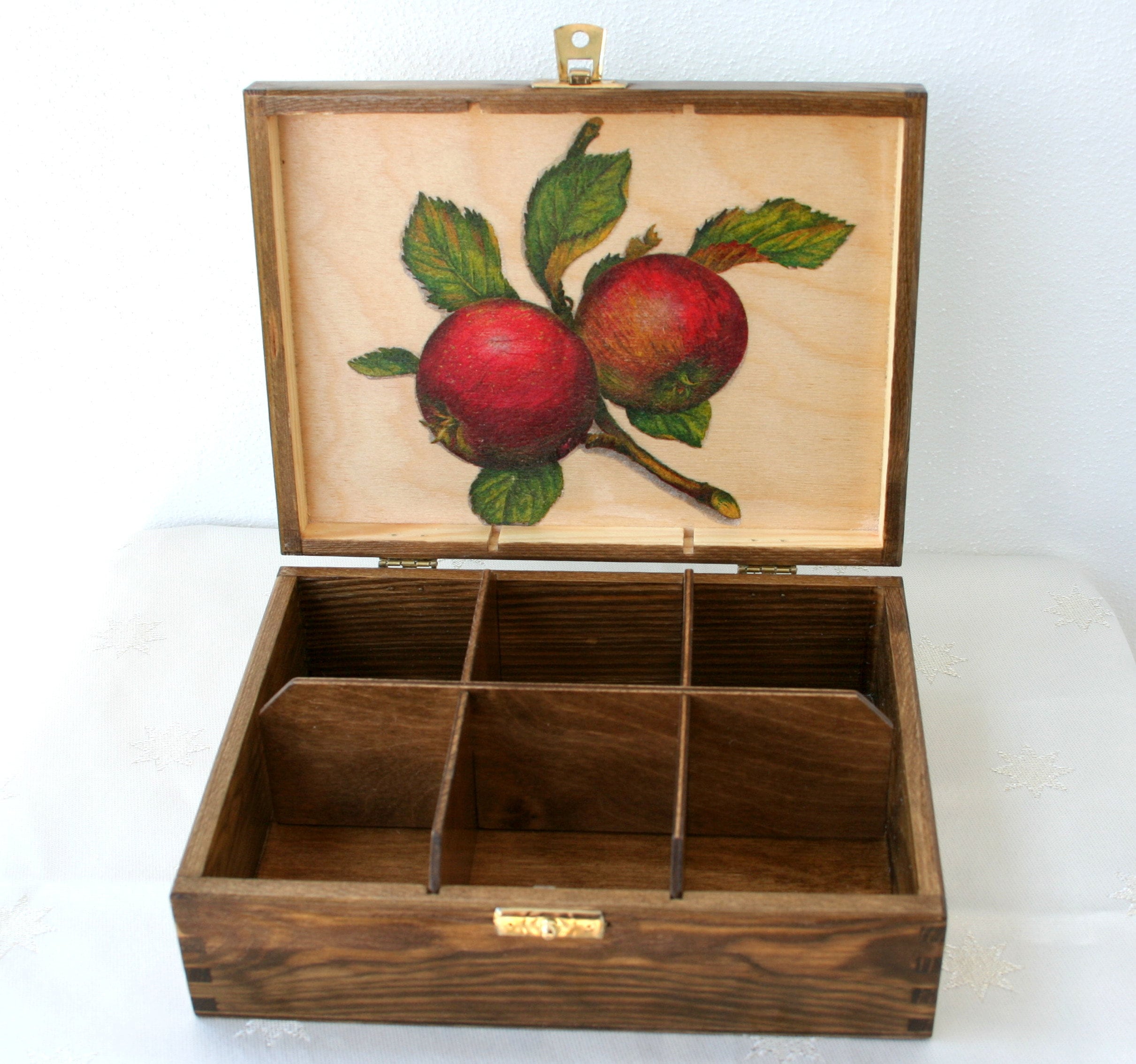 Wood tea box with cup tea storage box with roses kitchen | Etsy