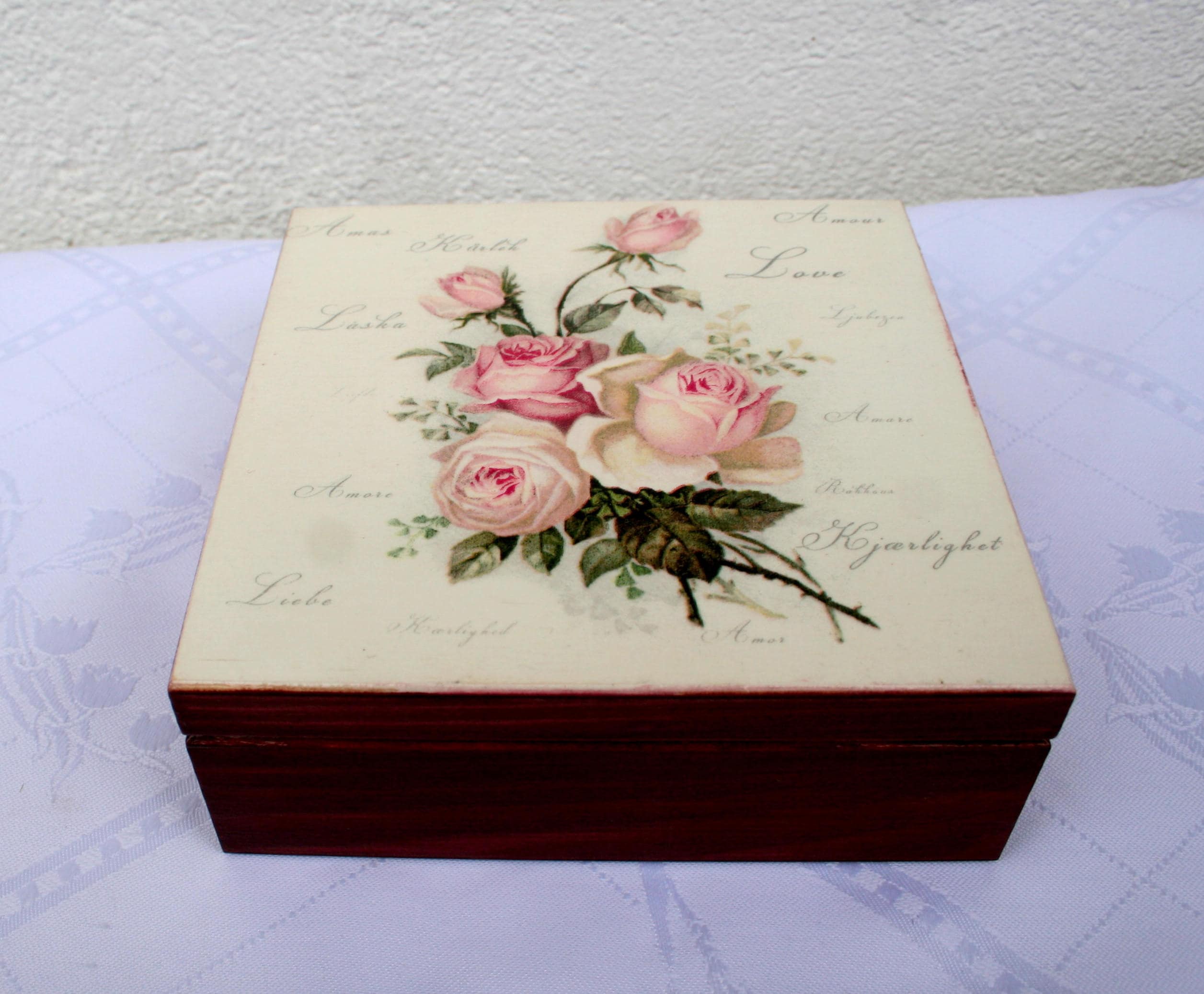 Wooden Box With Romantic Roses Floral Box Rose Design - Etsy