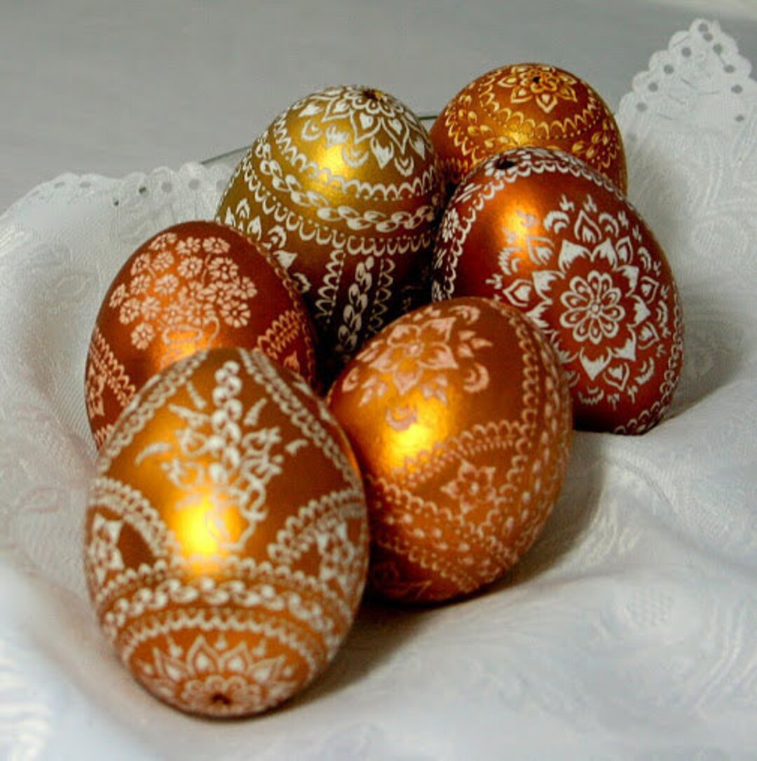 Golden Easter Eggs, 1x Gold Goose Egg, Handmade Pysanky, Unique Eggs ...