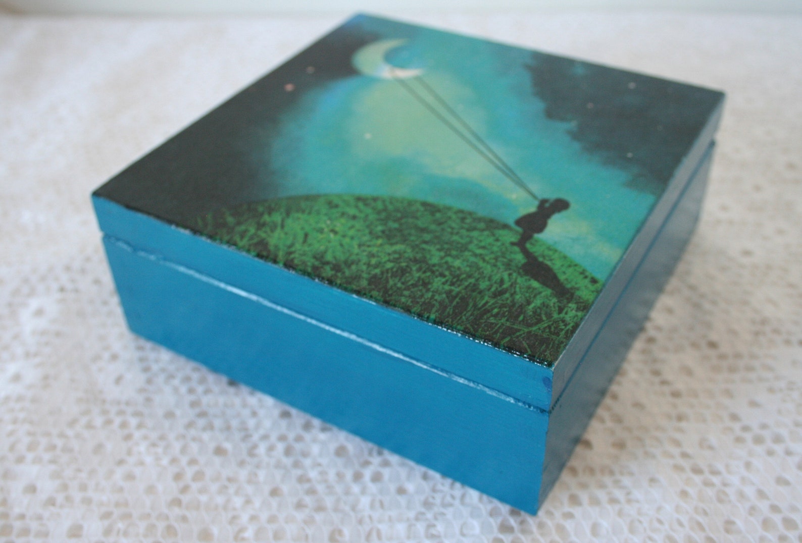 Jewelry Box Over the Moon Wooden Box Keepsake Box Blue Box | Etsy