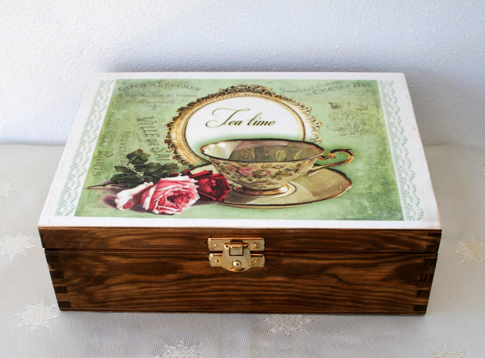 Decoupage Wood Tea Box With Roses, Tea Bag Organizer - Etsy