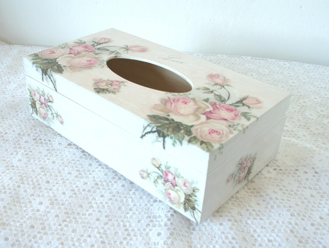 Romantic Rose Wooden Tissue Box: Decoupage Bathroom Decor - Etsy