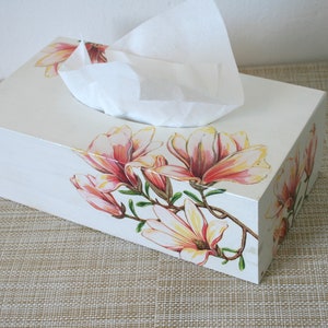 Pink Magnolia Tissue Box, Wood Rectangular Tissue Box, Magnolia ...